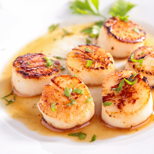 MyNSLC | Pan Fried Scallops paired with a BC-made Sandhill Pinot Gris